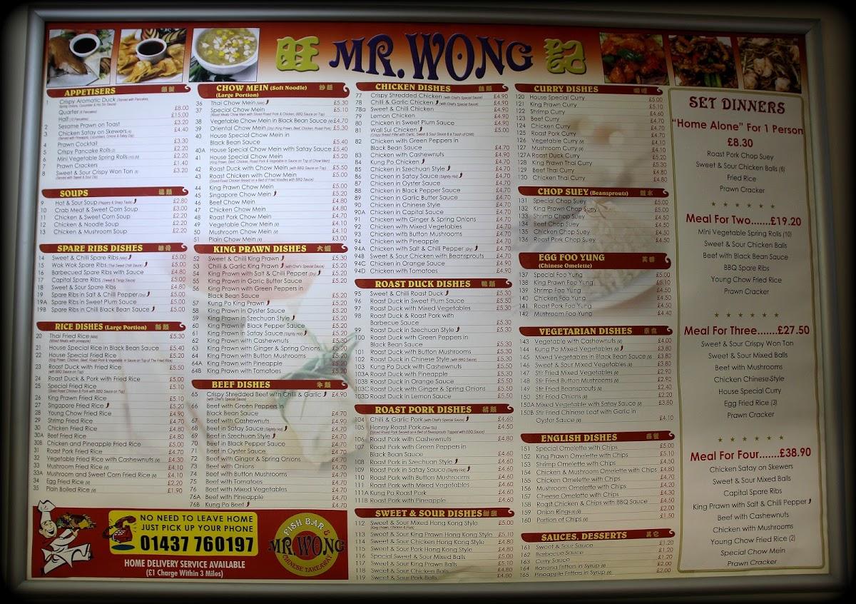 Menu at Mr Wong Fish Bar & Chinese Takeaway, Haverfordwest