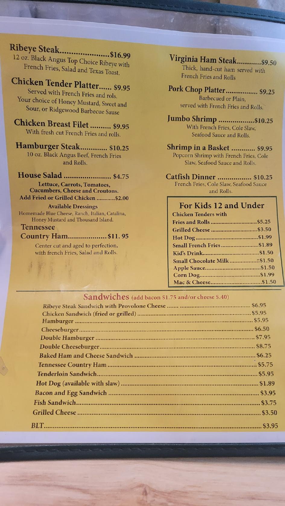 Menu at Ridgewood Barbecue, Bluff City
