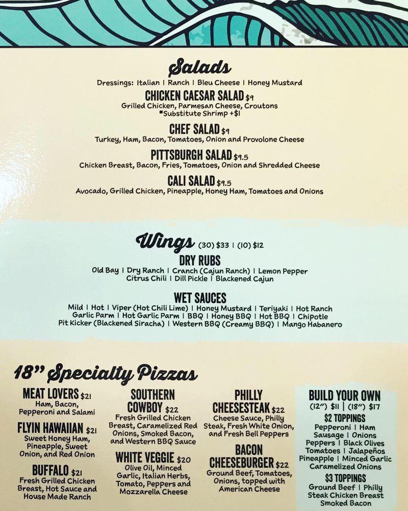 Menu at the beach pit pub & bar, Myrtle Beach