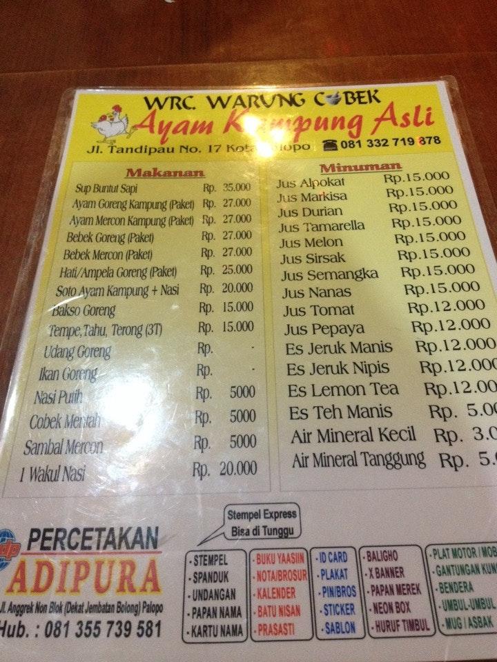 Carta del restaurante WRC. Warung Cobek, Palopo
