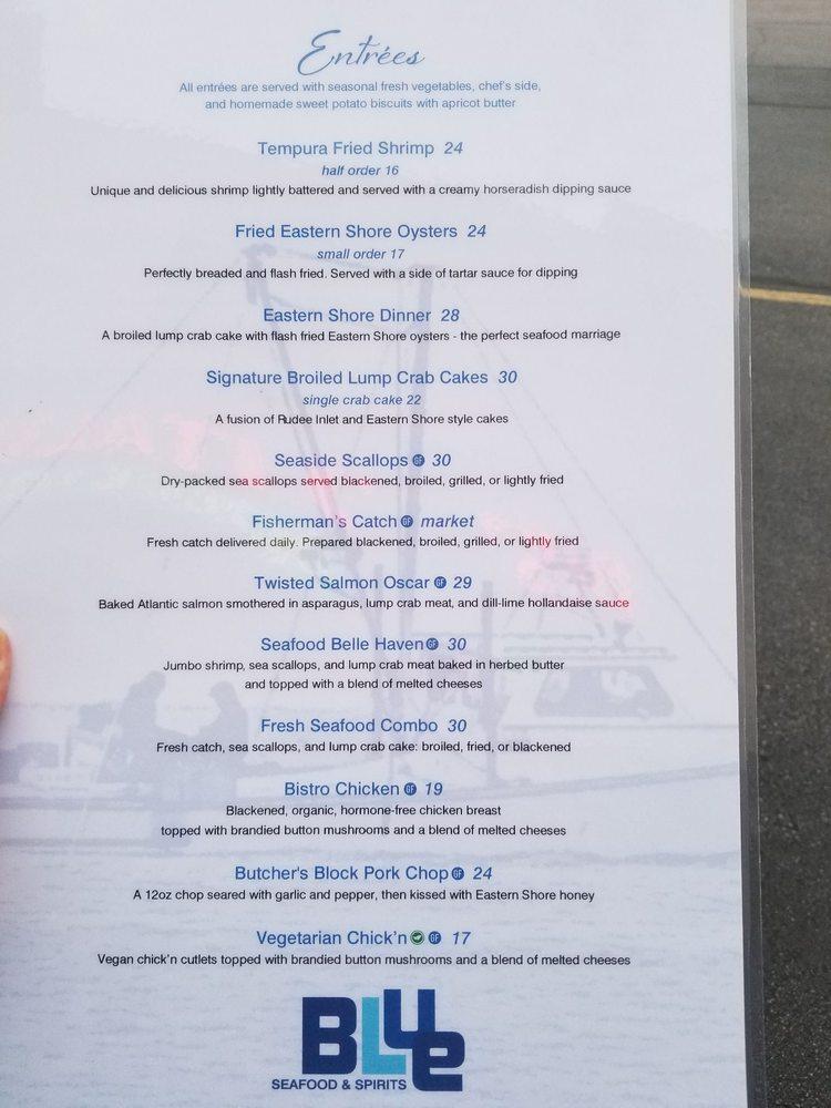 Menu at Blue Seafood & Spirits pub & bar, Virginia Beach