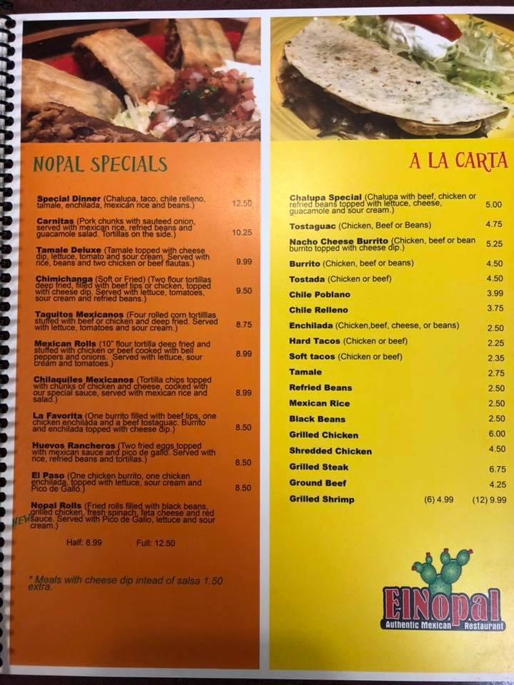 Menu at El Nopal Sullivan restaurant, Sullivan, 148 S Service Rd W
