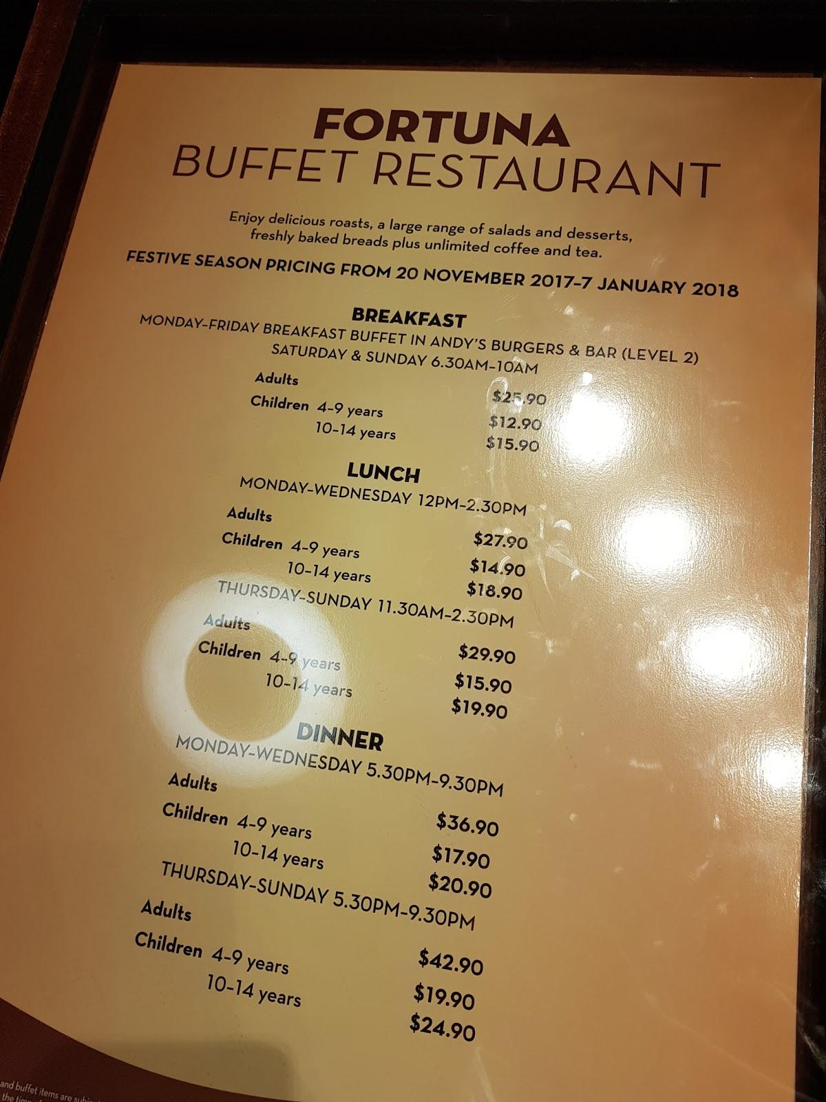 Menu at Fortuna Buffet Restaurant, Auckland
