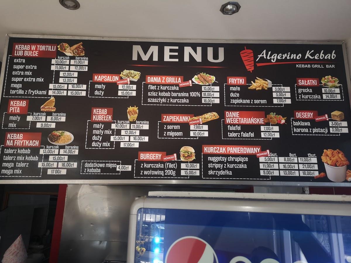 Menu at Algerino kebab restaurant, Krapkowice