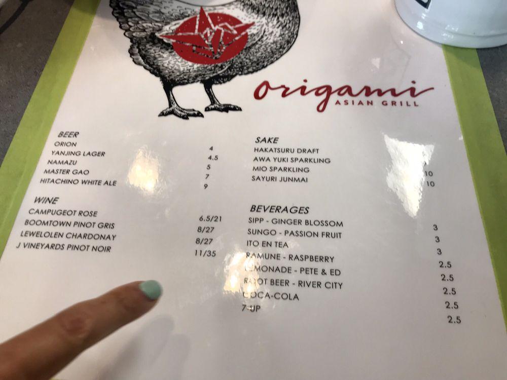 Menu at Origami Asian Grill restaurant, Sacramento