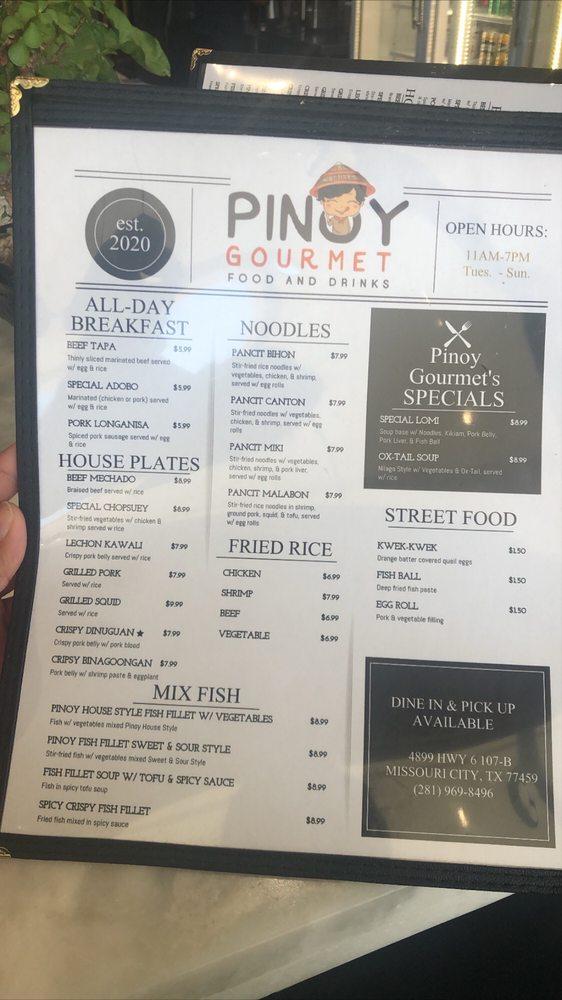 Menu at Pinoy Gourmet restaurant, Missouri City