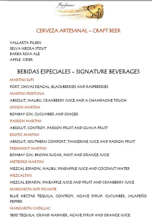 Menu at Restaurant Sufi, Punta de Mita