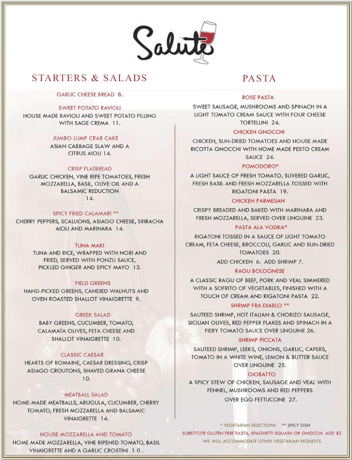 Menu at Salute pub & bar, Rocky Hill