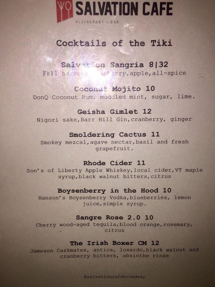 Menu at Salvation Cafe, Newport