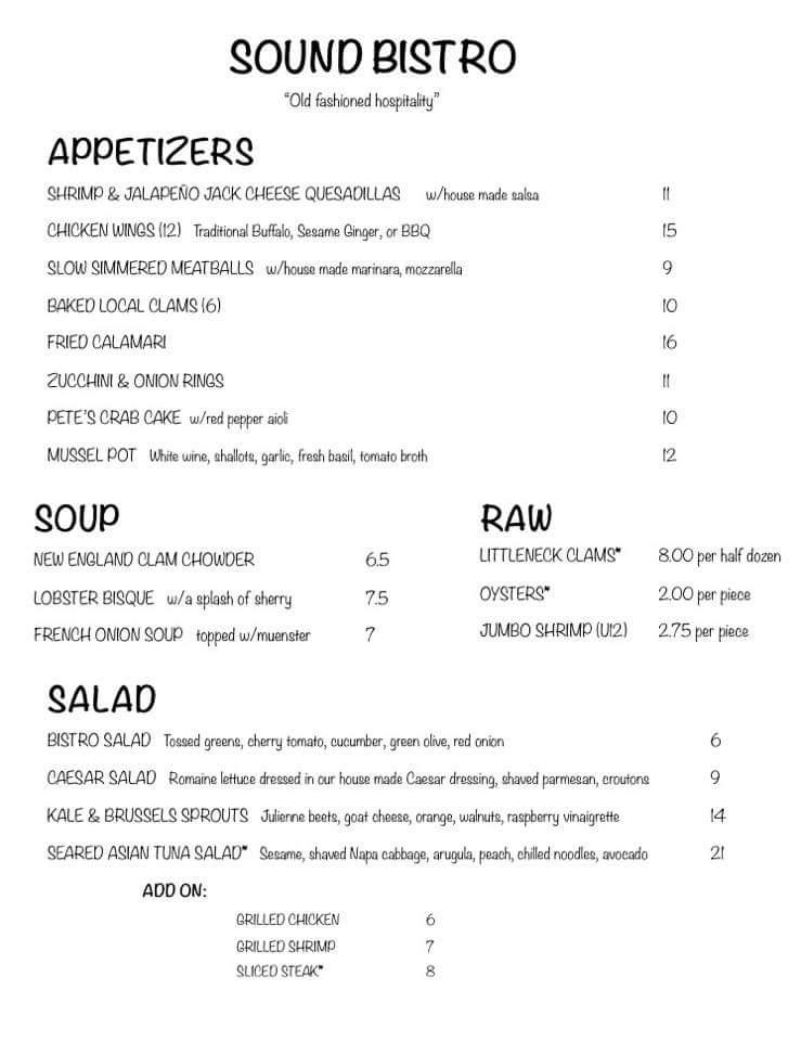 Menu at Sound Bistro restaurant, Riverhead