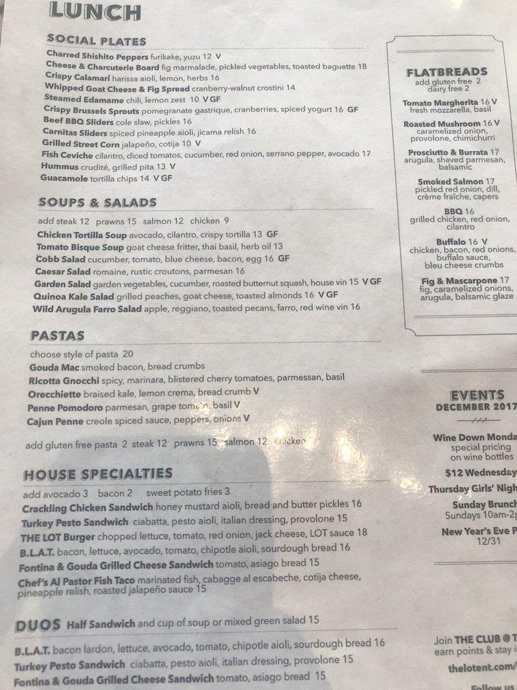 Menu at THE LOT pub & bar, San Diego, Truxtun Rd