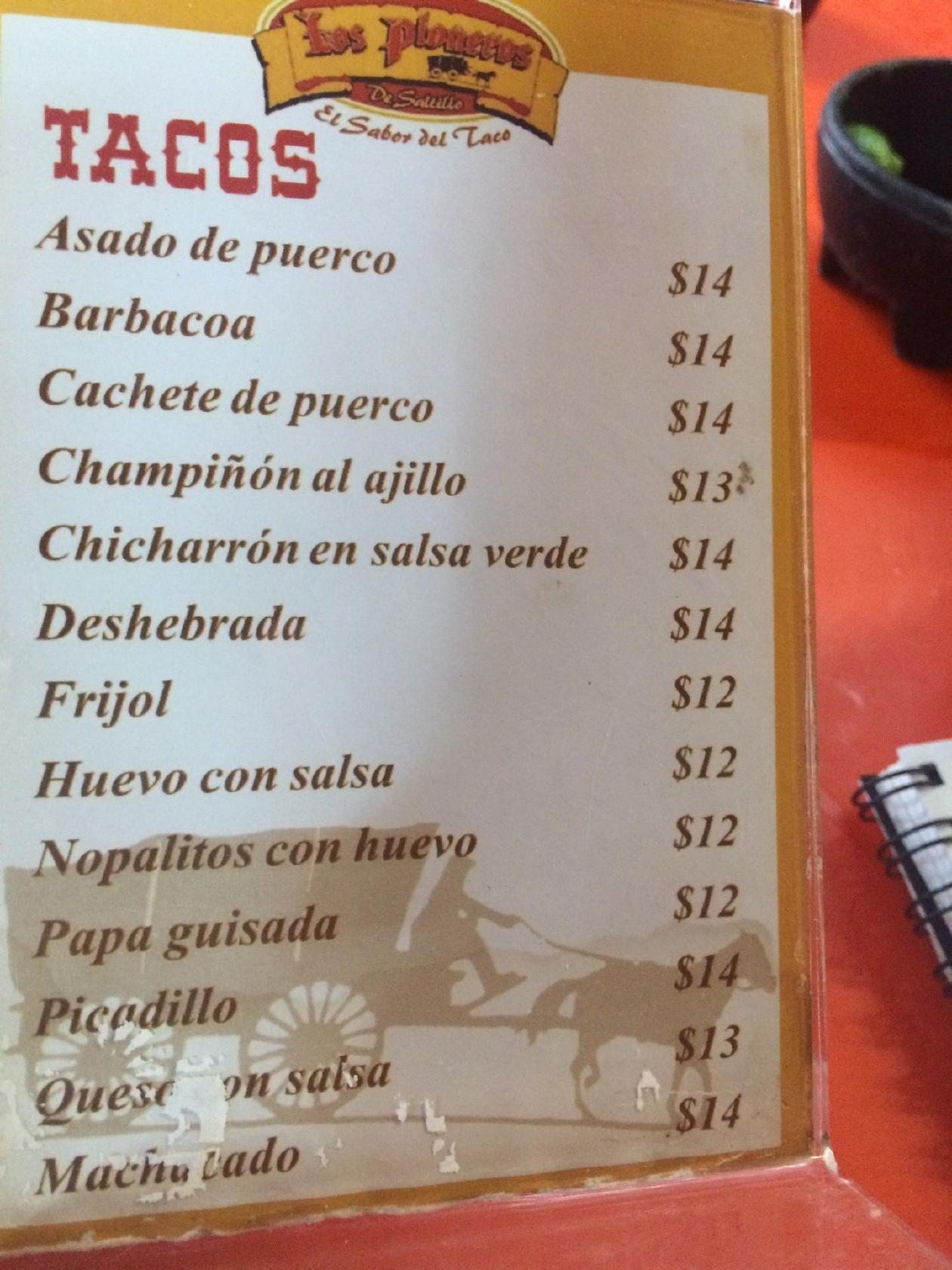 Carta del restaurante Los Pioneros, Saltillo, Carr. Monterrey ...