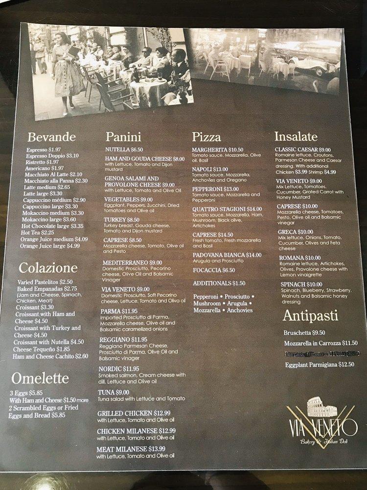 Menu at Via Veneto Bakery & Italian Deli, Doral