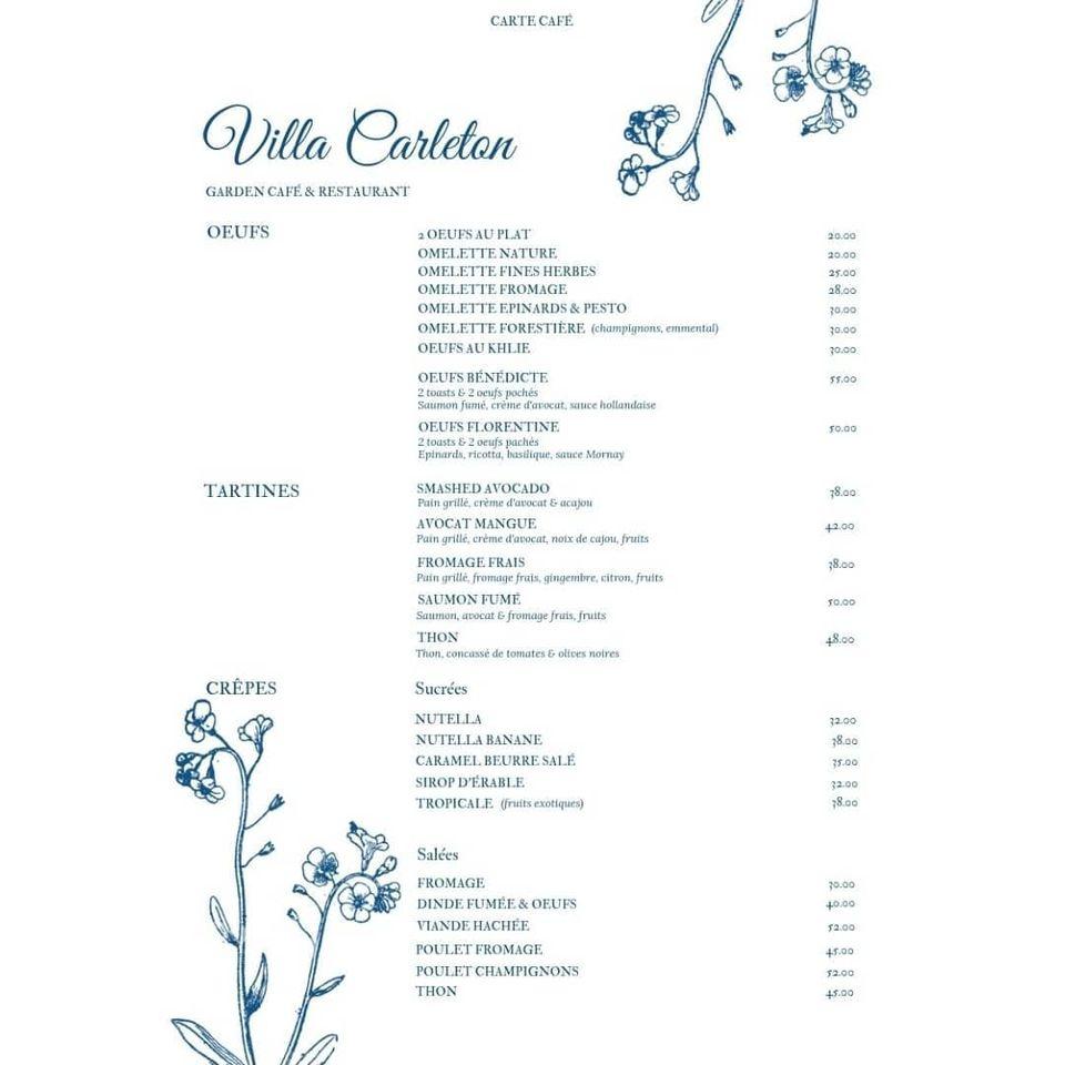 Menu at Villa Carleton cafe, Tangier