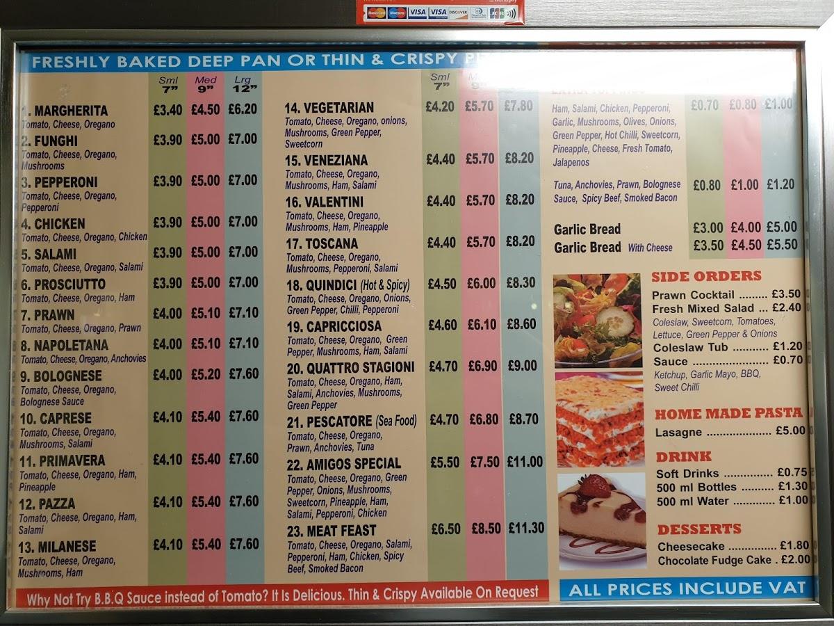 Menu at Amigos Pizza Oakham pizzeria, Oakham