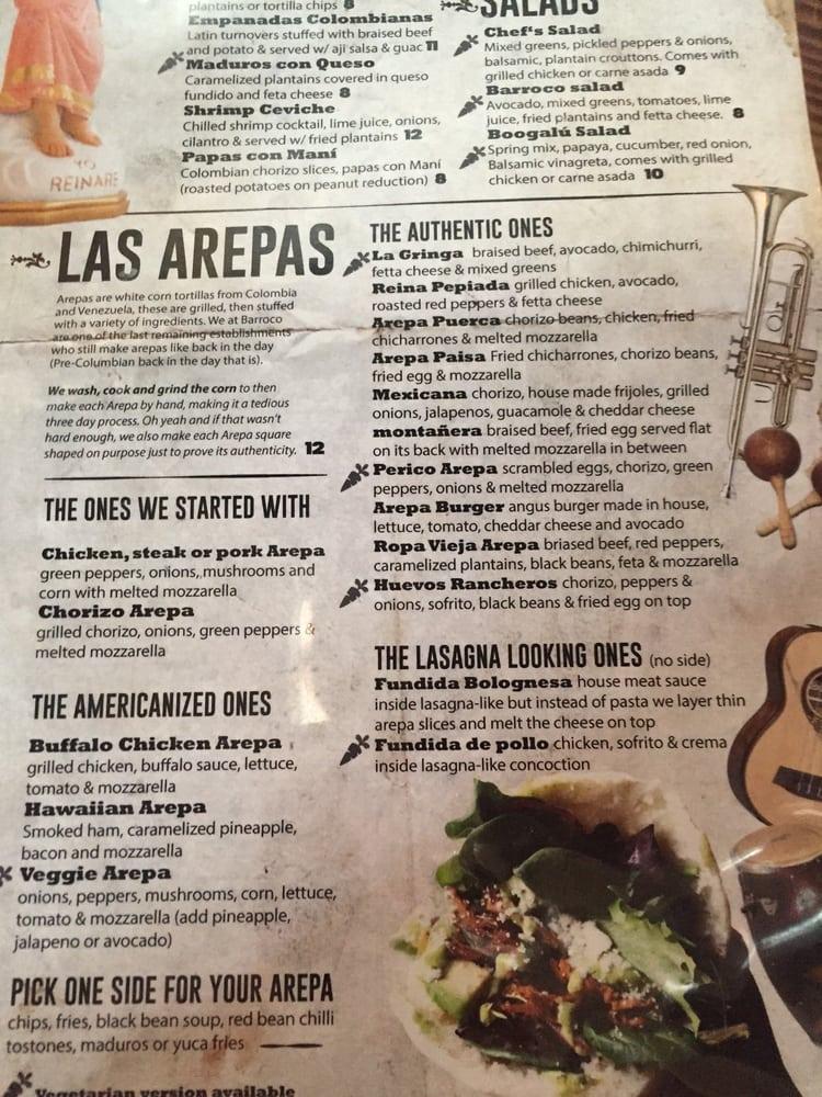 Menu at Barroco, Lakewood, Madison Ave