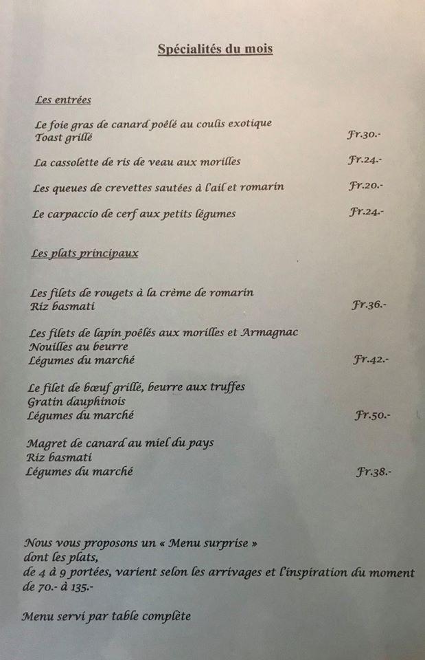 Menu au Cheval Blanc, Orvin