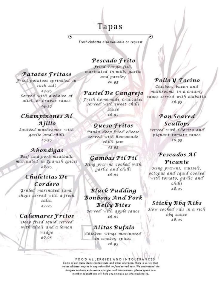 Menu at Fishlake Mill Restaurant, Doncaster