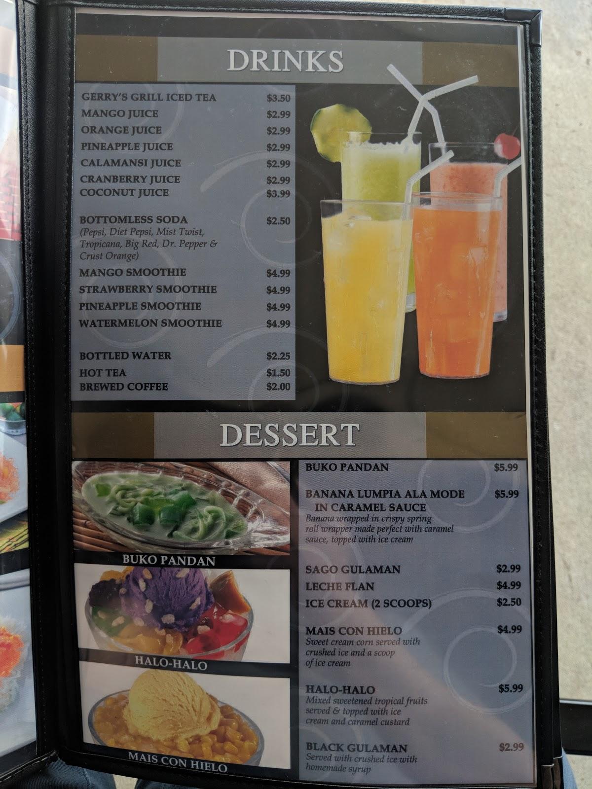 Menu at Gerry's Grill restaurant, Houston
