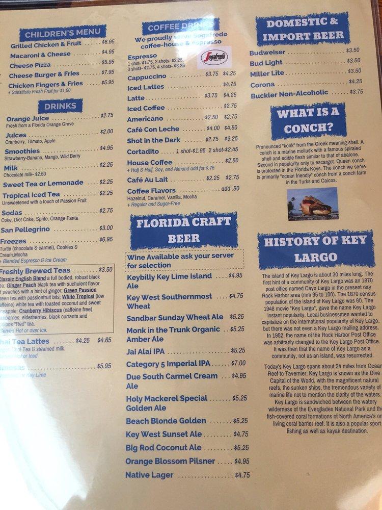 Menu at Key Largo Conch House restaurant, Key Largo
