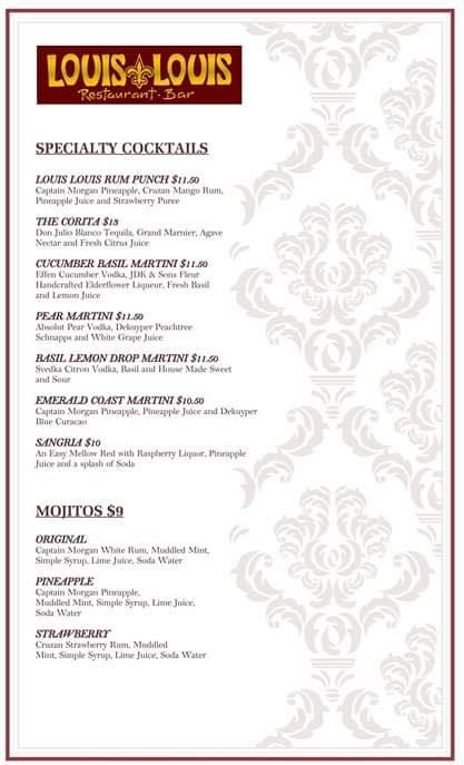 Menu at Louis Louis restaurant, Santa Rosa Beach