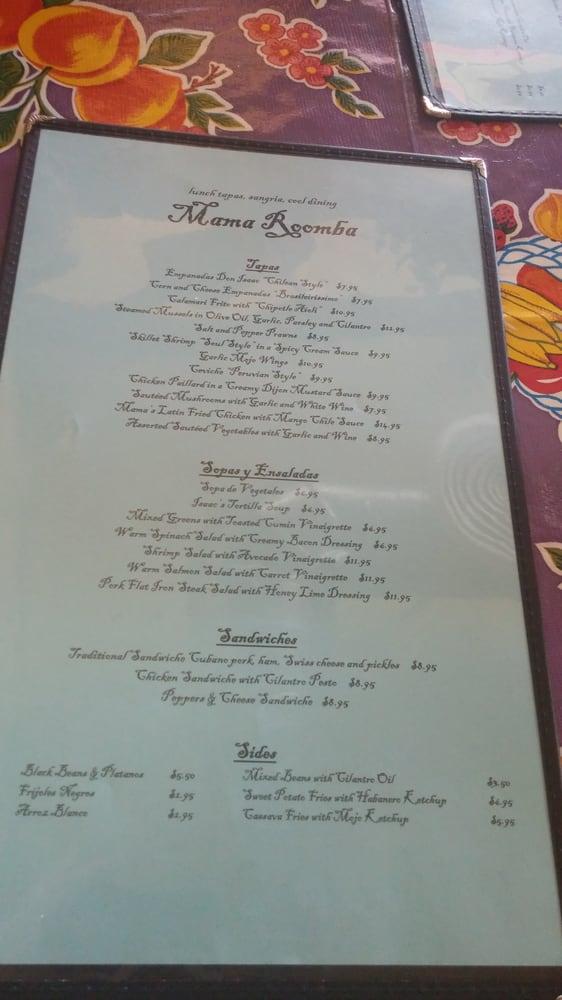 Menu at Mama Roomba pub & bar, Bakersfield