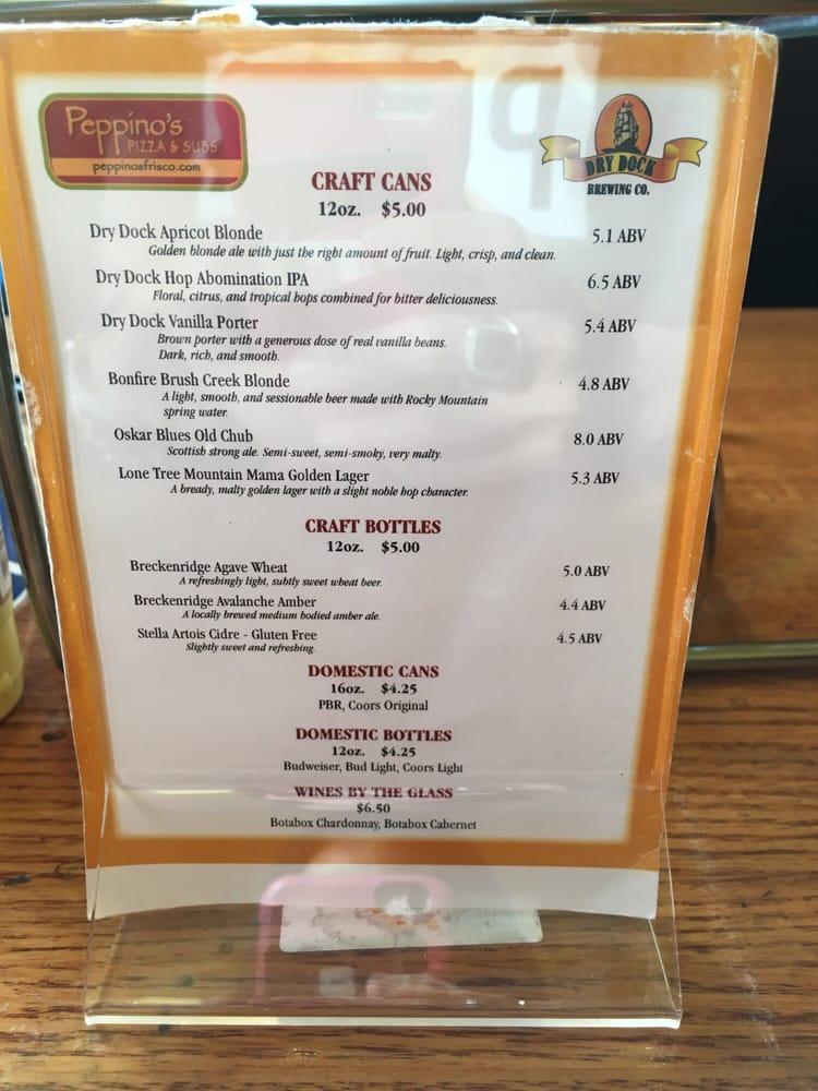 Menu at Peppino's Pizza & Subs pizzeria, Frisco, 610 Main St