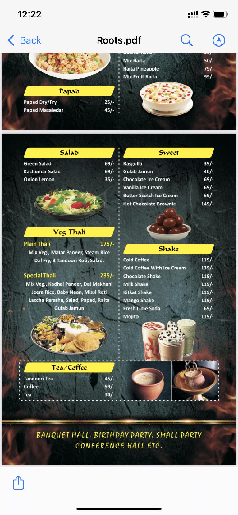 Menu at Roots Restaurant, Sultanpur