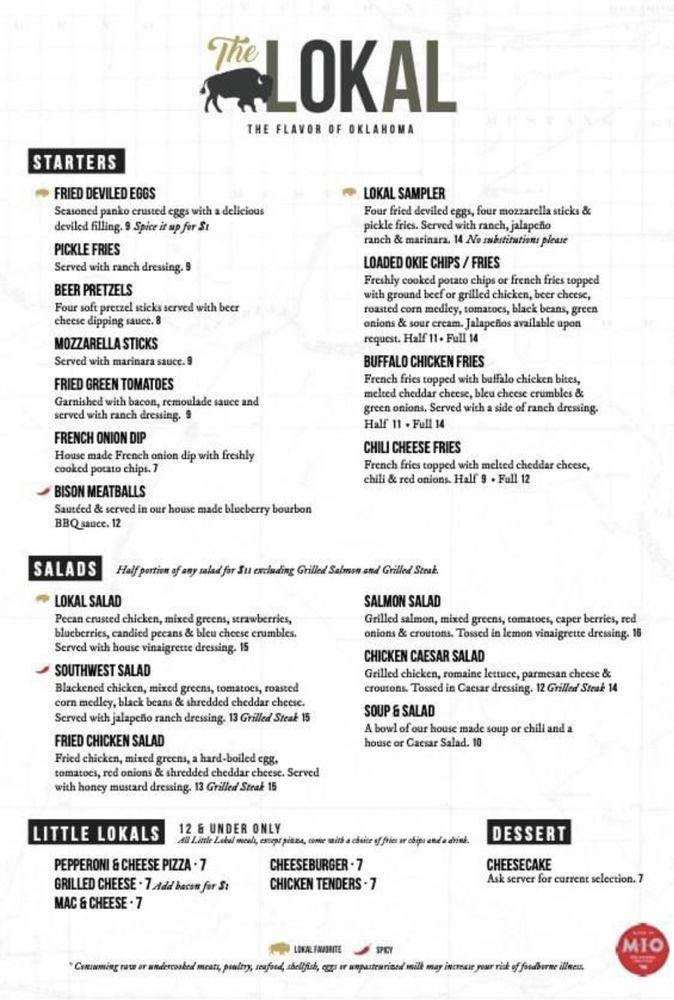 Menu at The Lokal Mustang pub & bar, Mustang