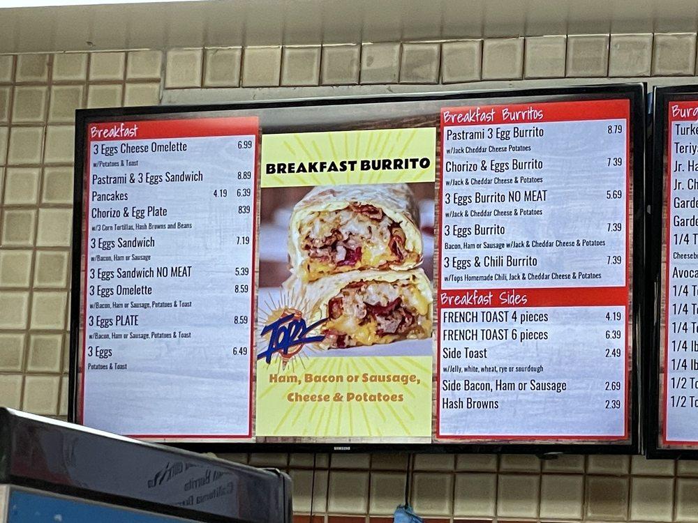 Menu at Tops fast food, Pasadena, E Walnut St