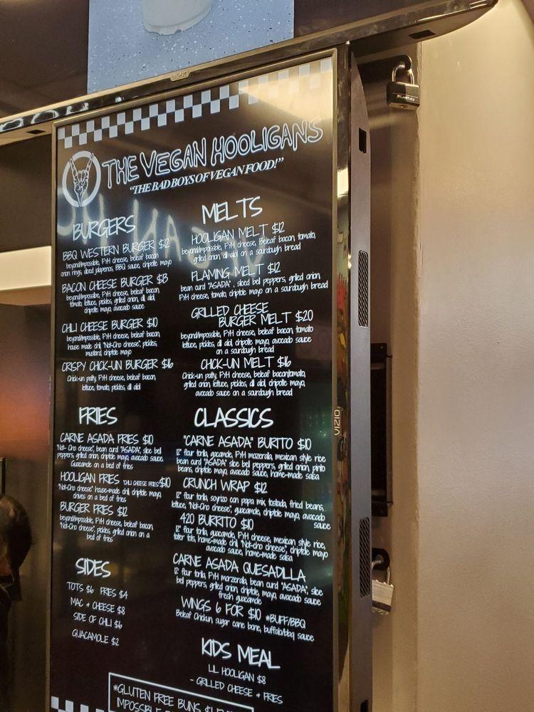 Menu at Vegan Hooligans DTLA restaurant, Los Angeles