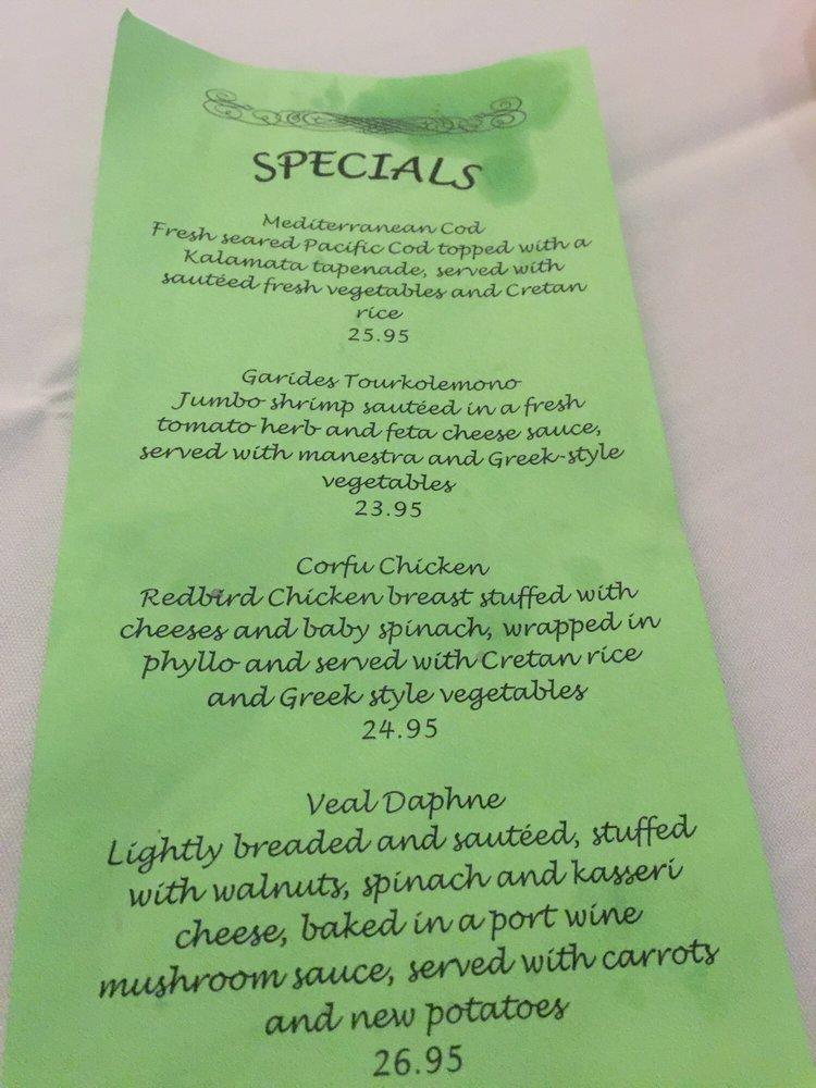 Menu at Yanni's Greek Restaurant, Greenwood Village