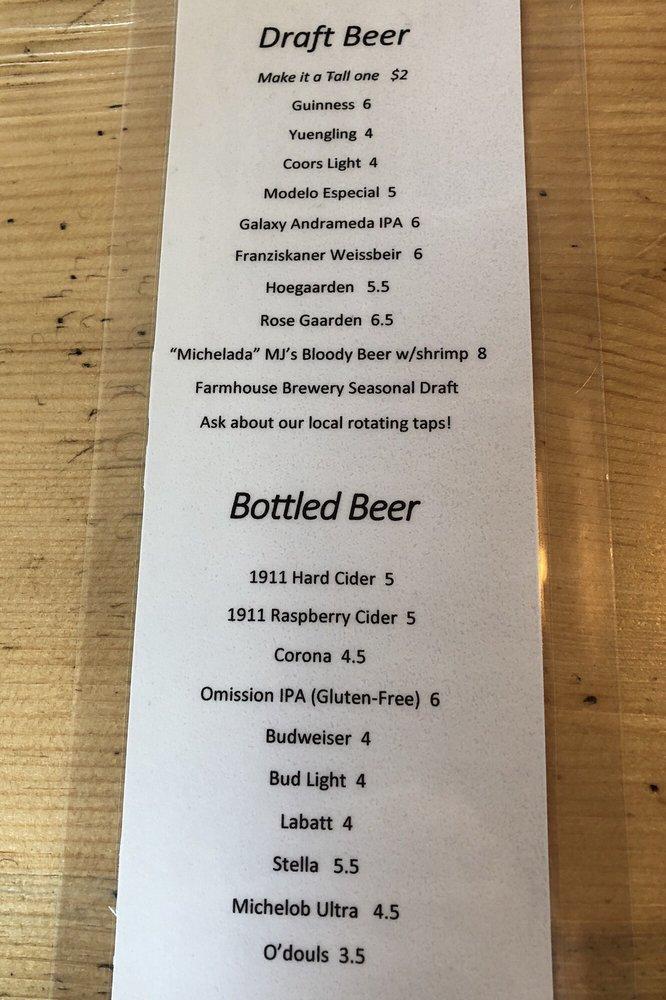 Menu at MJ's Bar and Restaurant, Owego