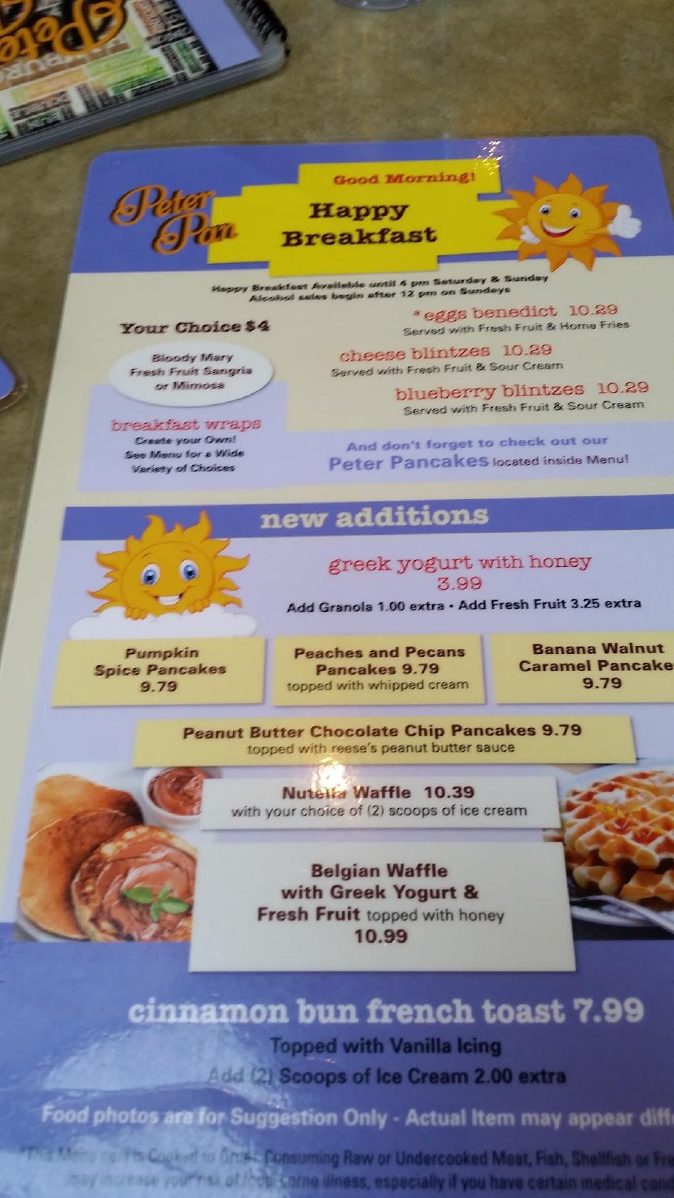 Menu at Peter Pan Diner restaurant, Bay Shore, 999 Sunrise Hwy