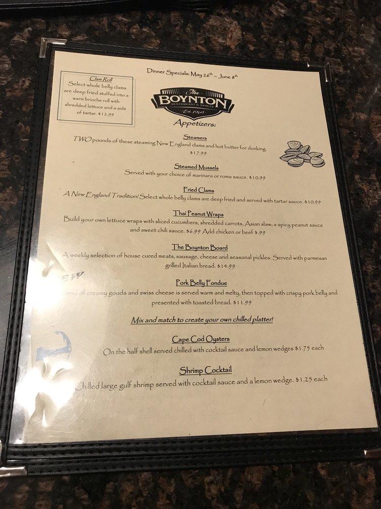 Menu at The Boynton Restaurant & Spirits, Worcester