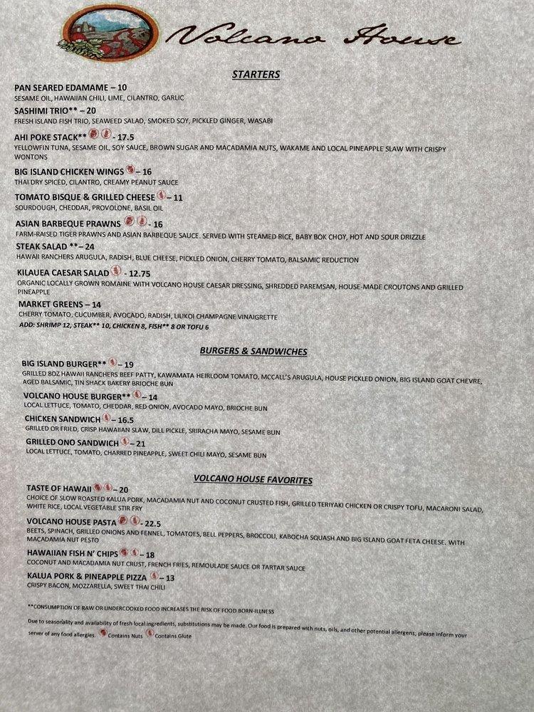 Menu at Volcano House restaurant, Volcano