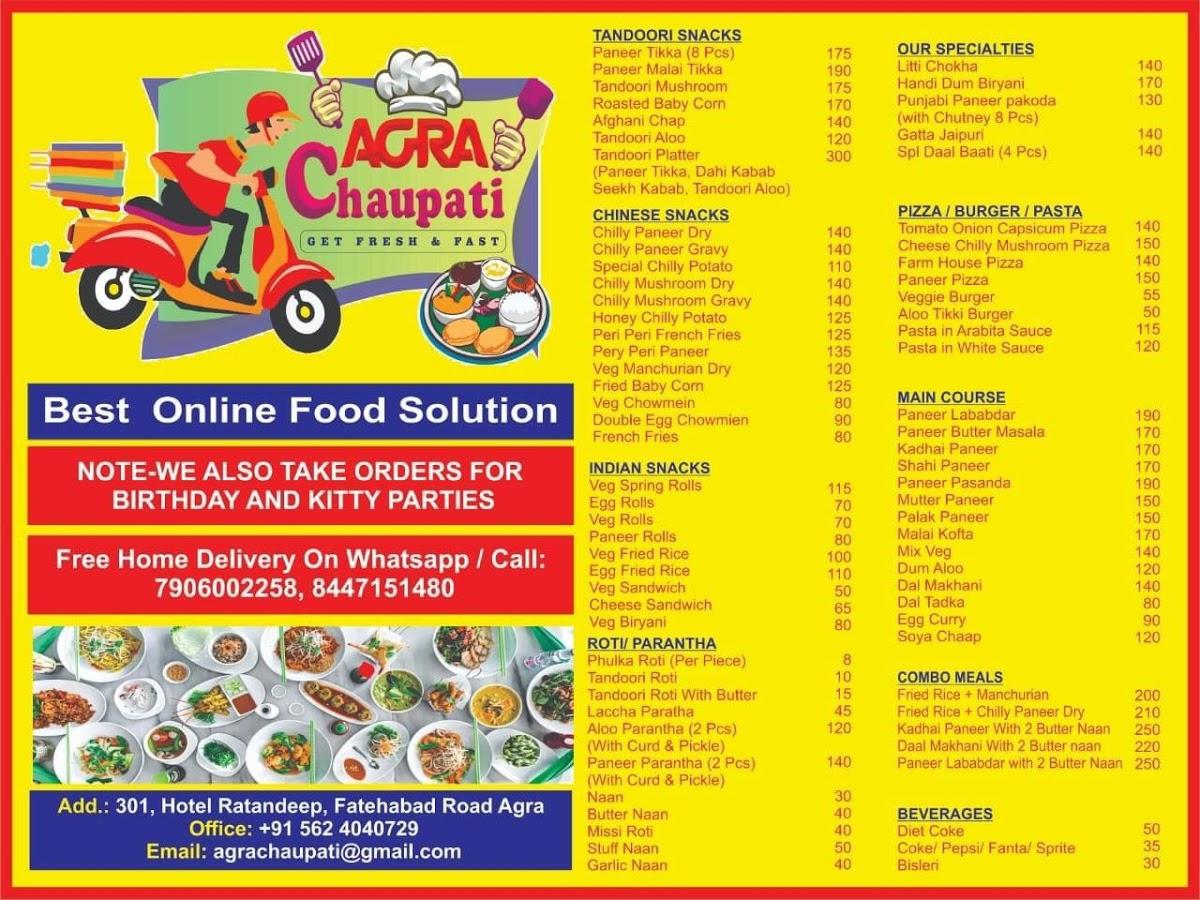 Menu at Agra Chaupati (A Unit of Impex Quality), India