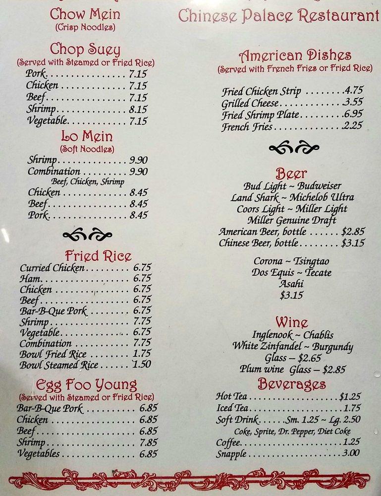 Menu at Chinese Palace Restaurant, Silver City