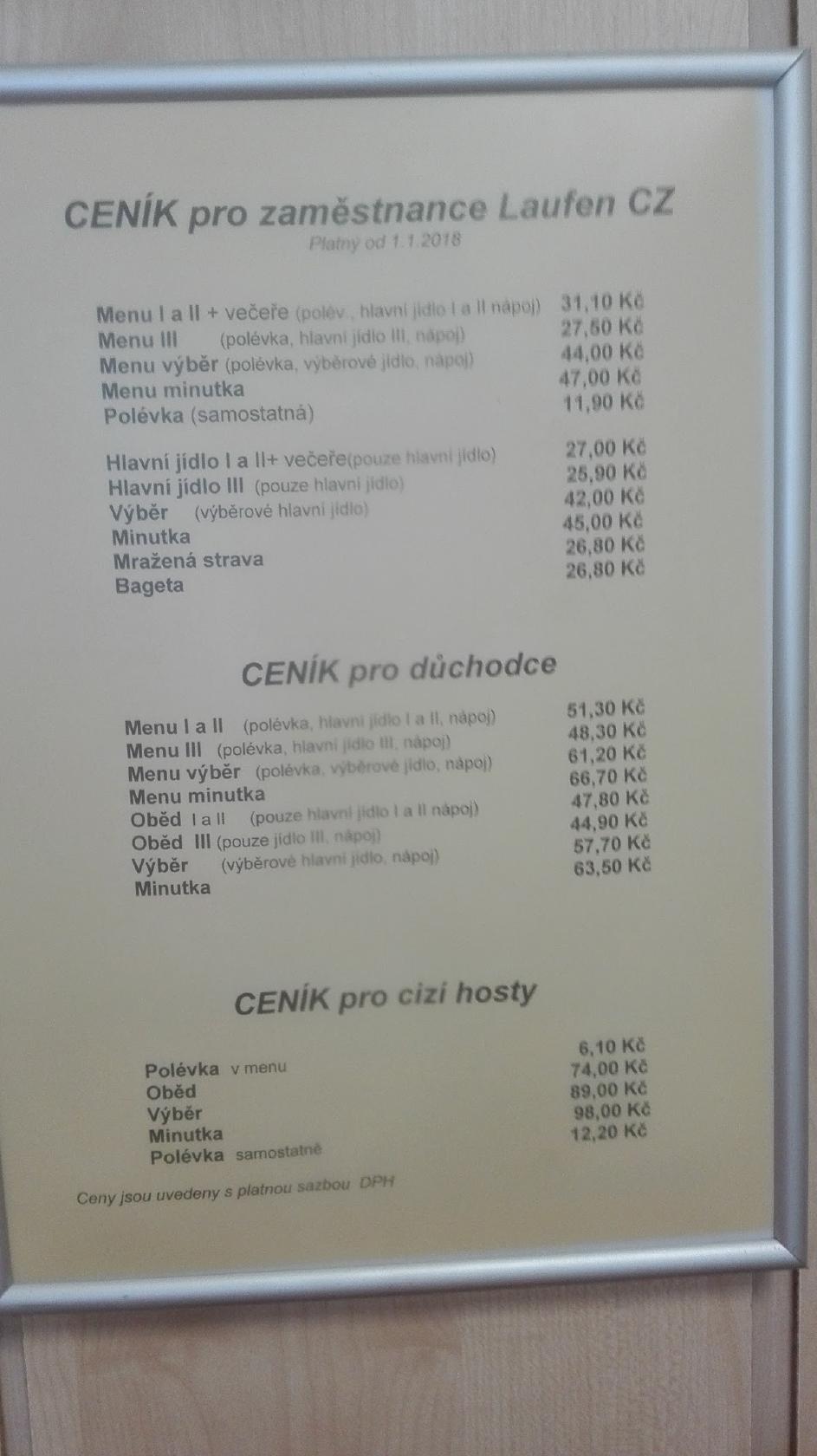 Menu at Eurest Jídelna cafeteria, Bechyně
