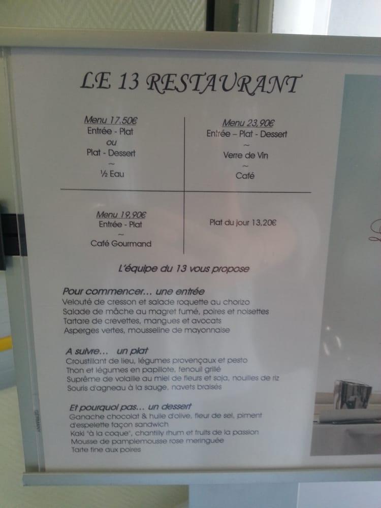 Menu at Le 13 restaurant, Marseille, Hôpital