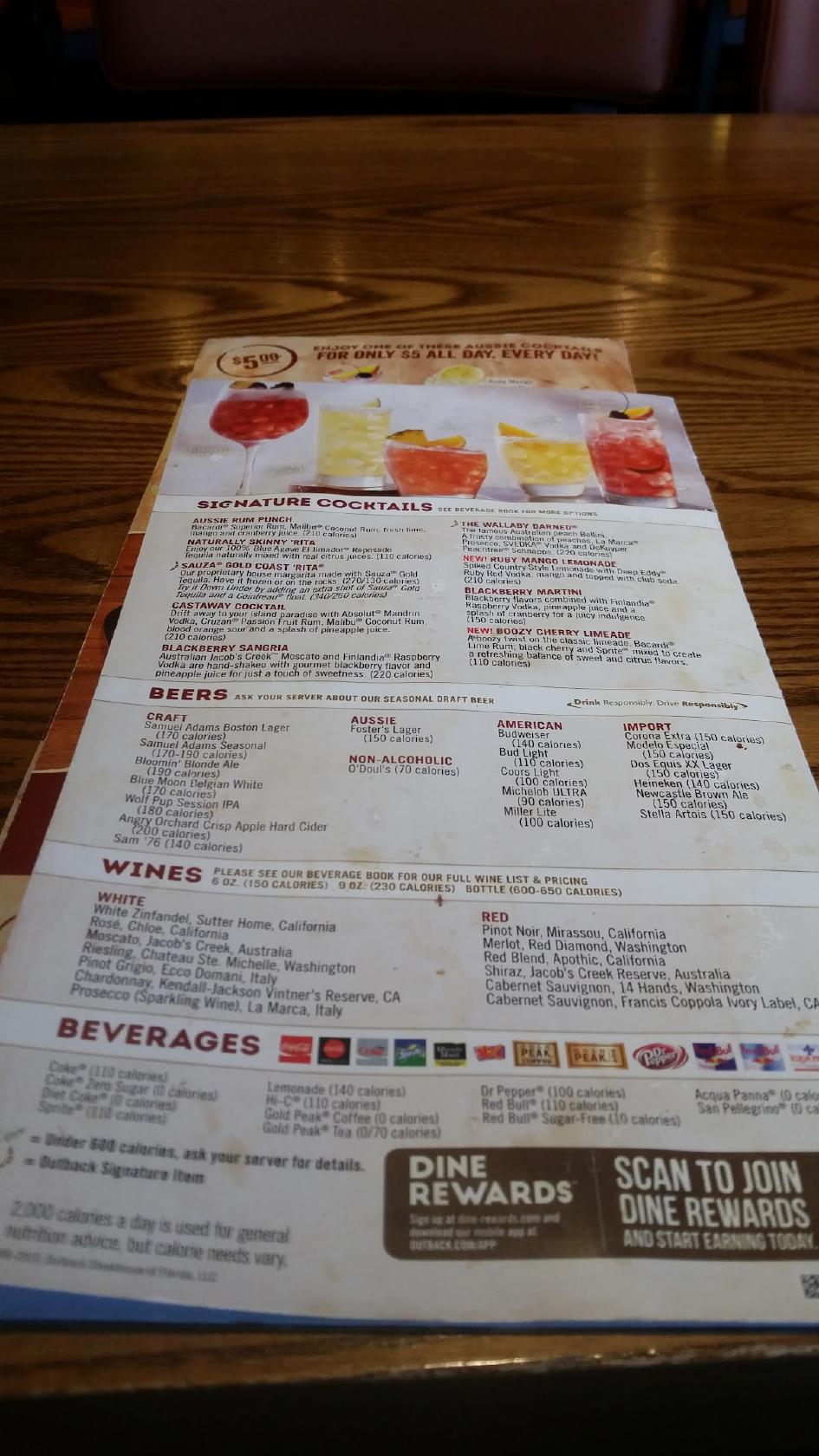 Menu at Outback Steakhouse, Colonial Heights