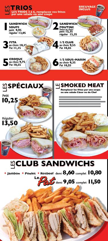 Menu au Pat Smoked Meat restaurant, Levis