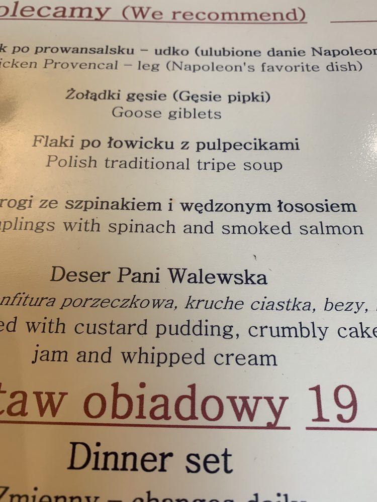 Menu at Restauracja Polonia restaurant, Lowicz