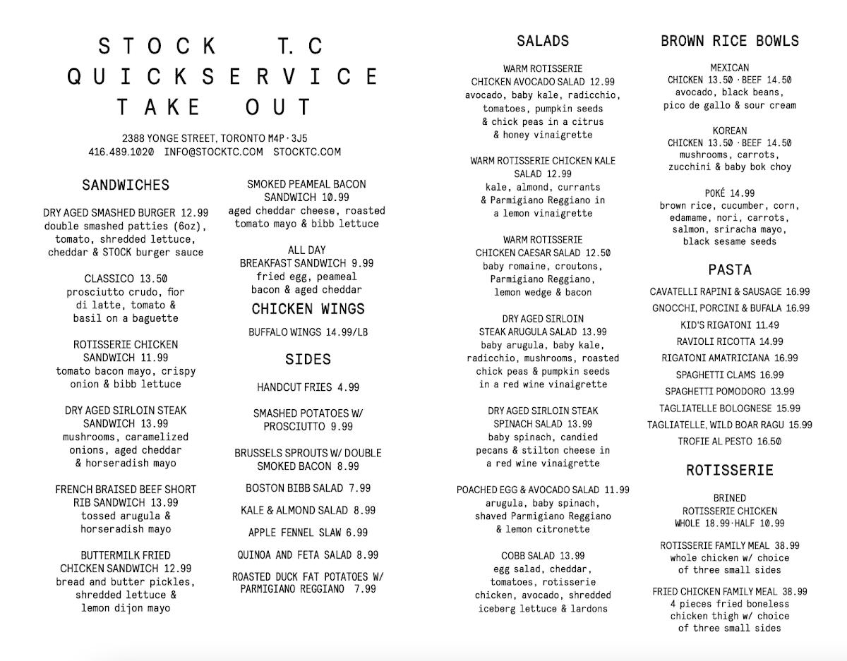 Menu at STOCK T.C Grocer pub & bar, Toronto
