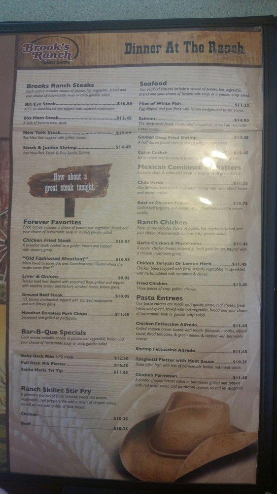 Menu at Brooks Ranch restaurant, Atwater