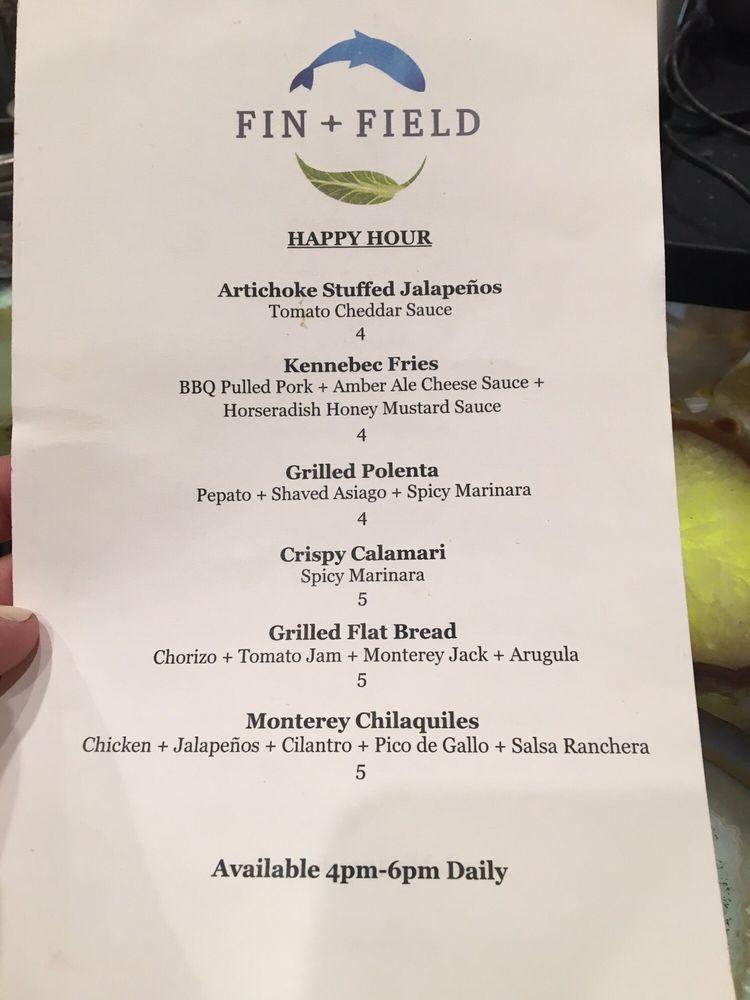Menu at Fin + Field Restaurant and Bar, Monterey