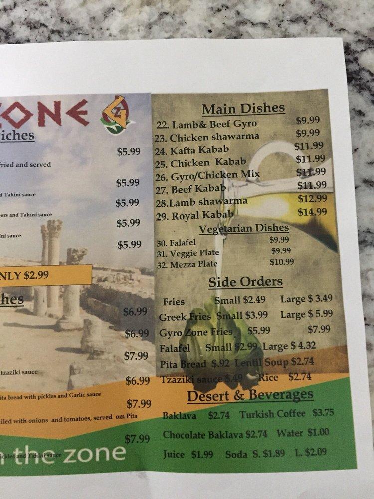 Menu at Gyro Zone restaurant, University Place