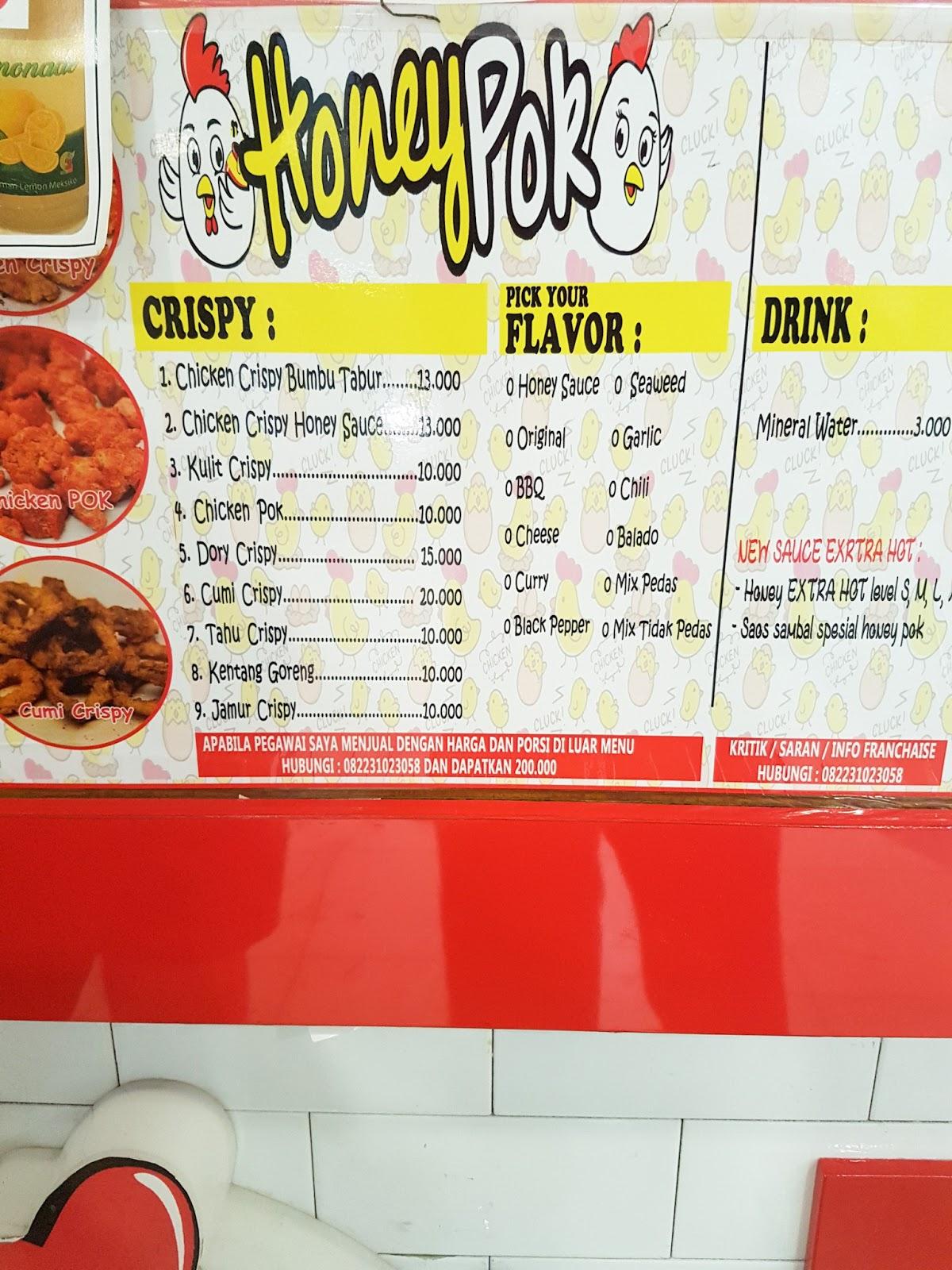 Menu at Honey Pok restaurant, Surabaya, Pakuwon Mall Lantai UG Jalan ...