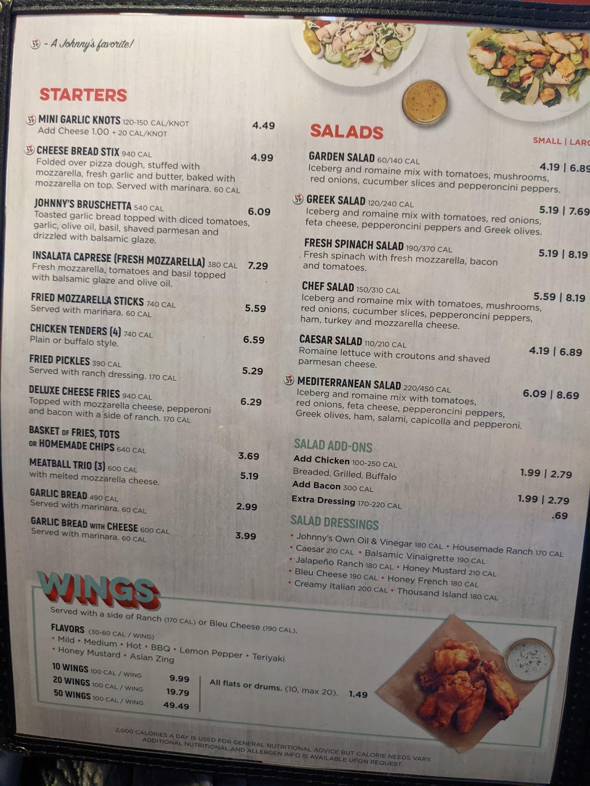 Menu at Johnny's New York Style Pizza pizzeria, Fayetteville