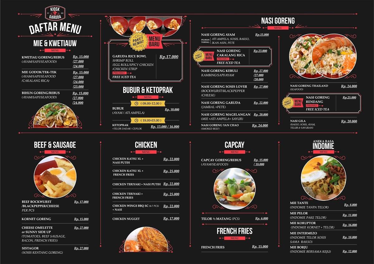 Menu at Kiosk Garuda restaurant, East Jakarta